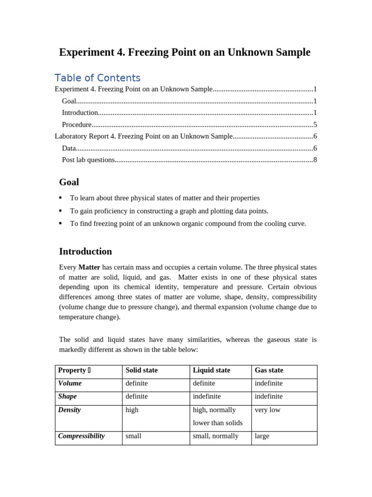 Freezing Point Determination Experiment | PDF | Gases | Freezing