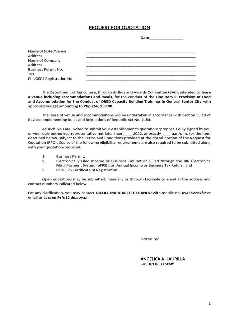 Request For Quotation - GSC | PDF | Meal