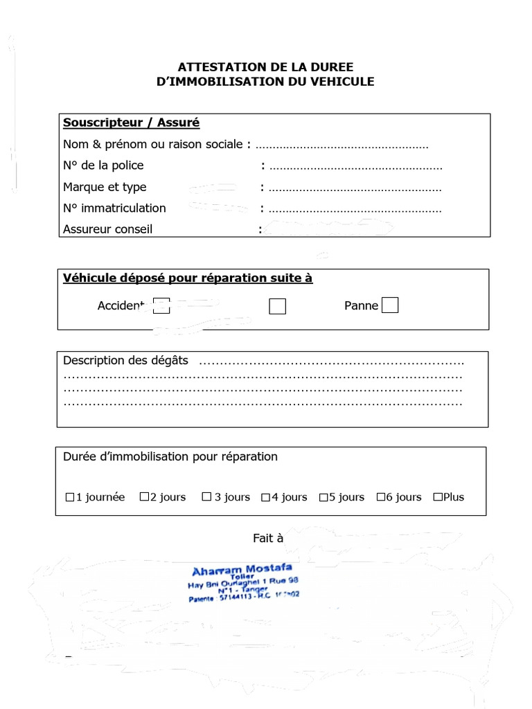 Modèle D'attestation D'immobilisation | PDF