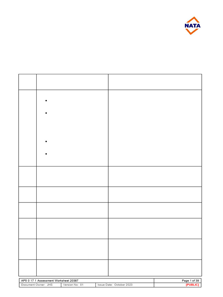 ISO 20387 Assessment Worksheet | PDF