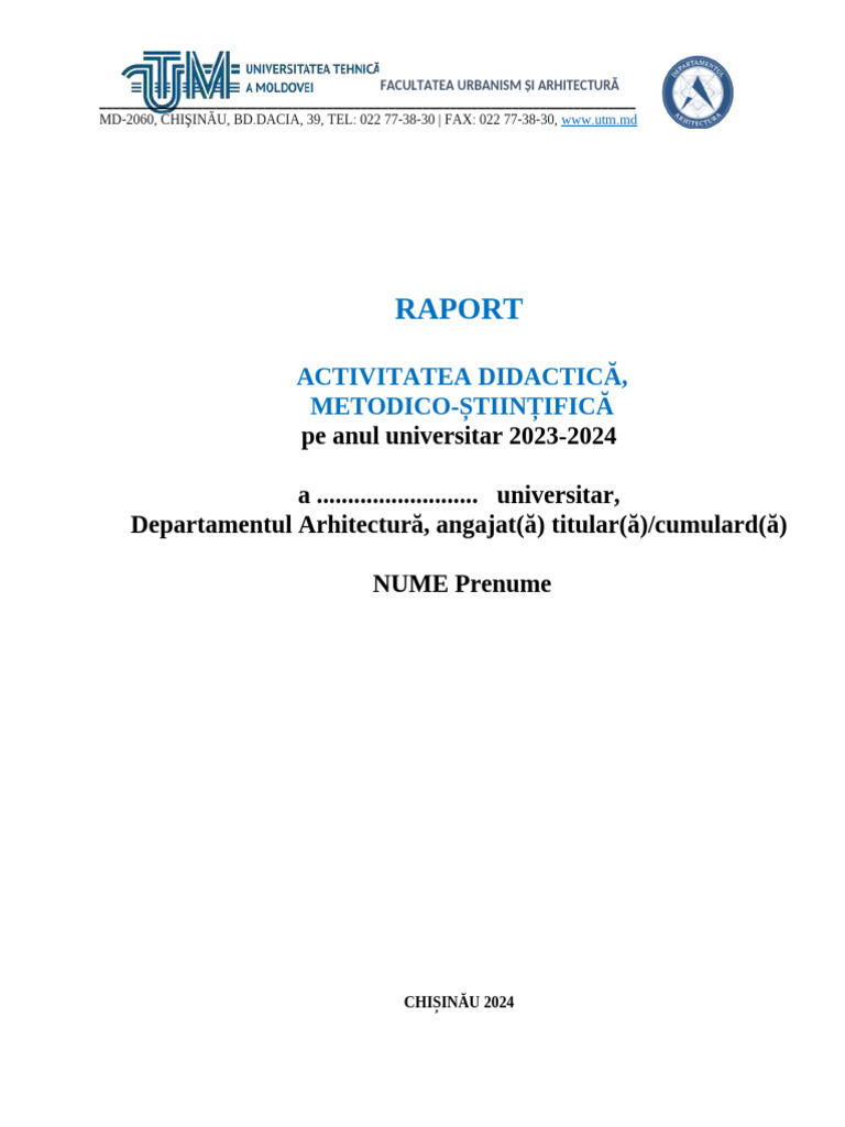 MODEL-RAPORT Activitate Didactico-Științifica - A.U. 2024 | PDF