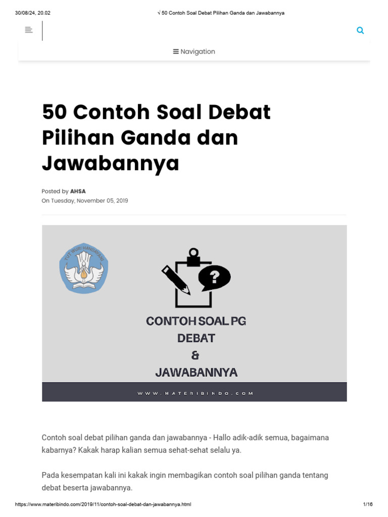 Contoh Soal Debat Pilihan Ganda | PDF