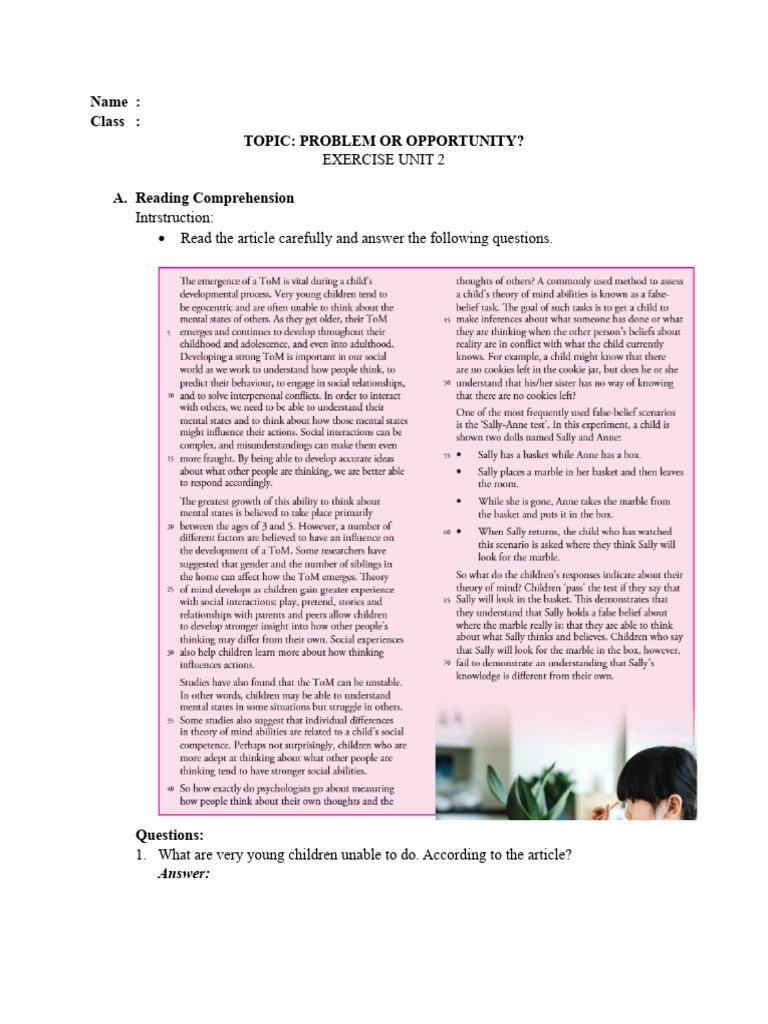 1724656908-Exercise Unit 2 - Theory of Mind (Reading Comprehension) | PDF