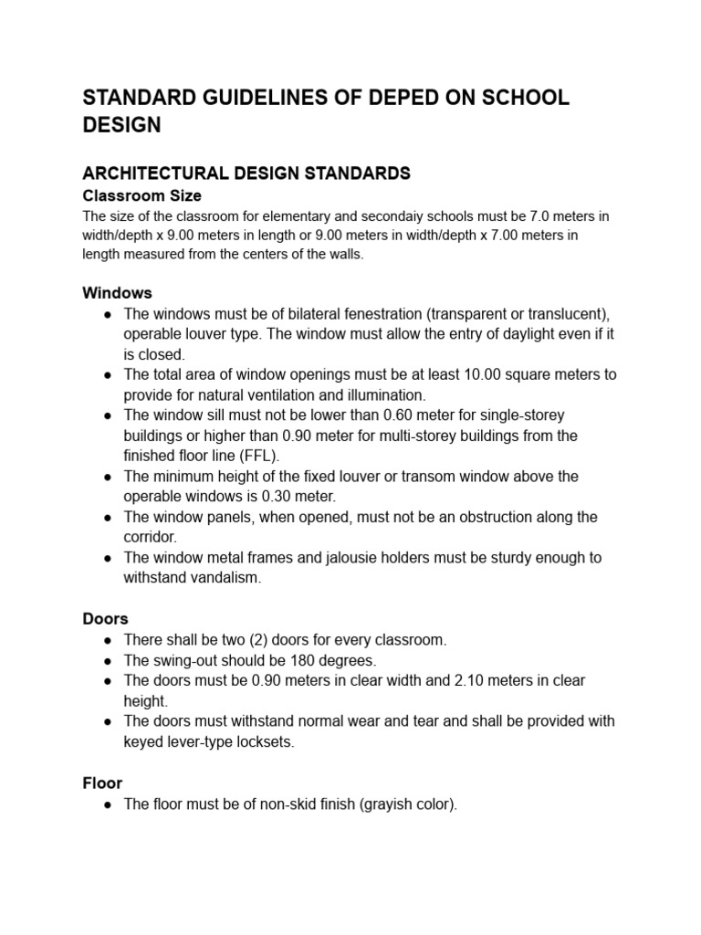 Standard Guidelines of Deped On School Design | PDF