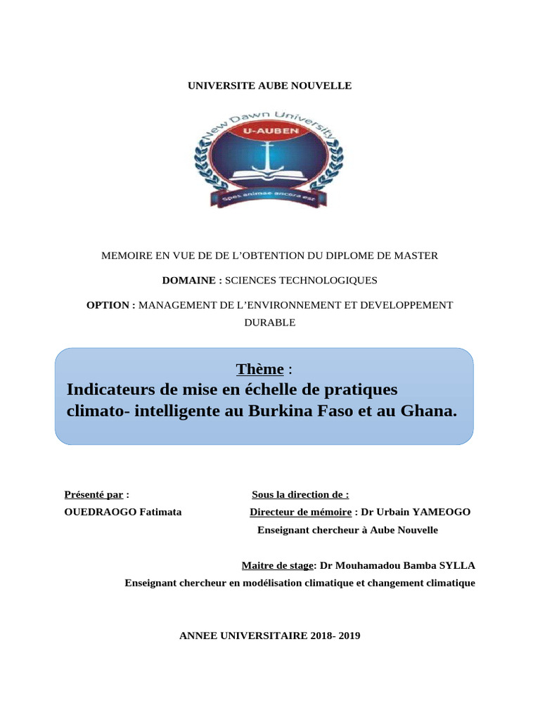 Universite Aube Nouvelle Final Memoire de Fatim | PDF