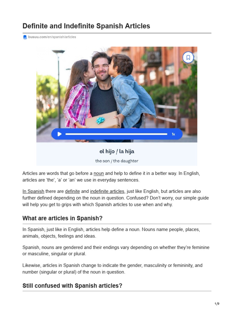Definite and Indefinite Spanish Articles | PDF