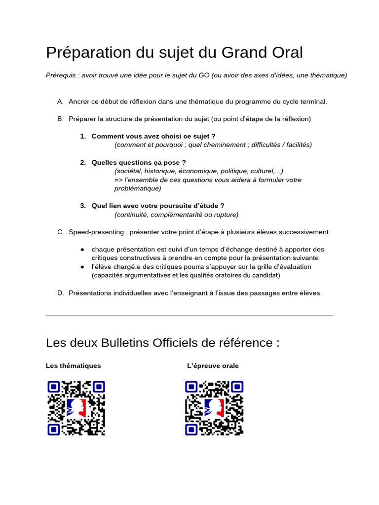 Préparation Du Sujet Du Grand Oral | PDF