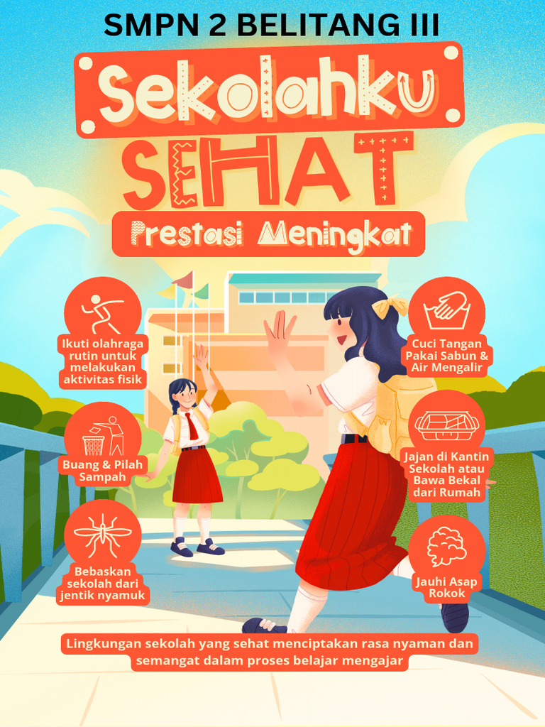 Poster Infografis Sekolah Sehat Ilustratif Oranye Dan Putih | PDF