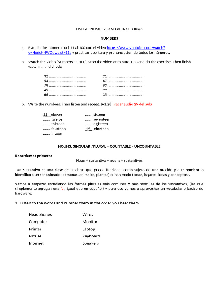 Unit 4.numbers and Plural Forms | PDF