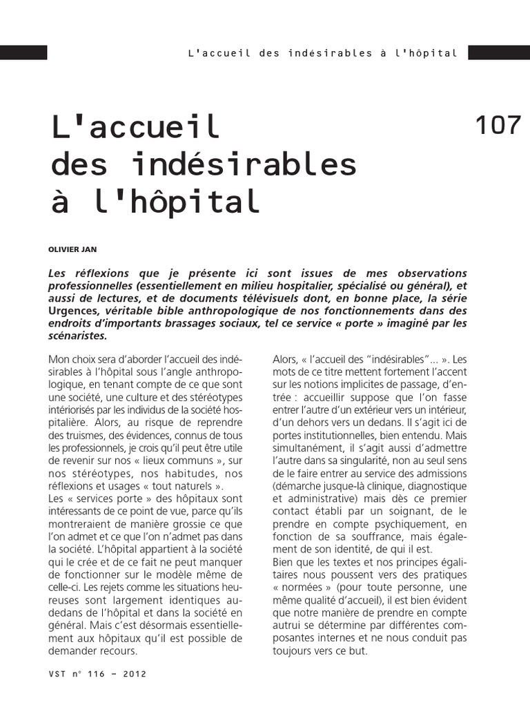 Laccueil Des Indesirables A Lhopital | PDF