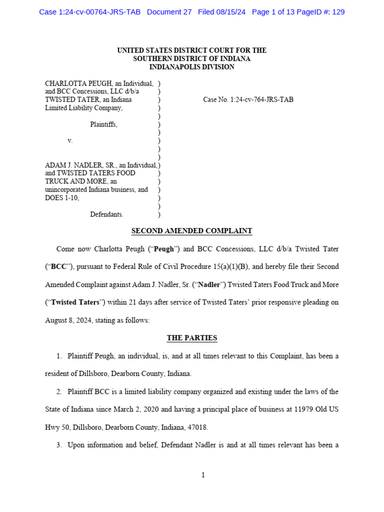Peugh Amended Complaint | PDF | Complaint | Trademark
