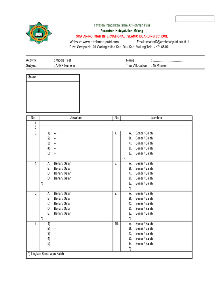 1 Soal Middle Test-1 | PDF