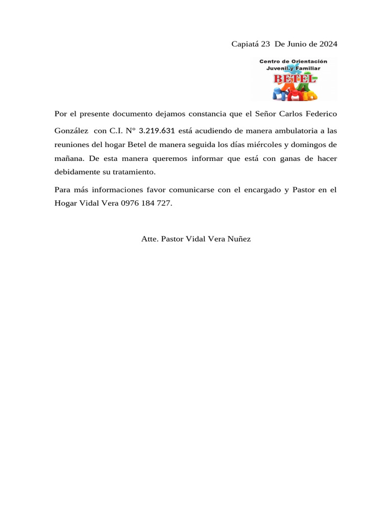 Carta Constancia Betel Carlos Federico | PDF