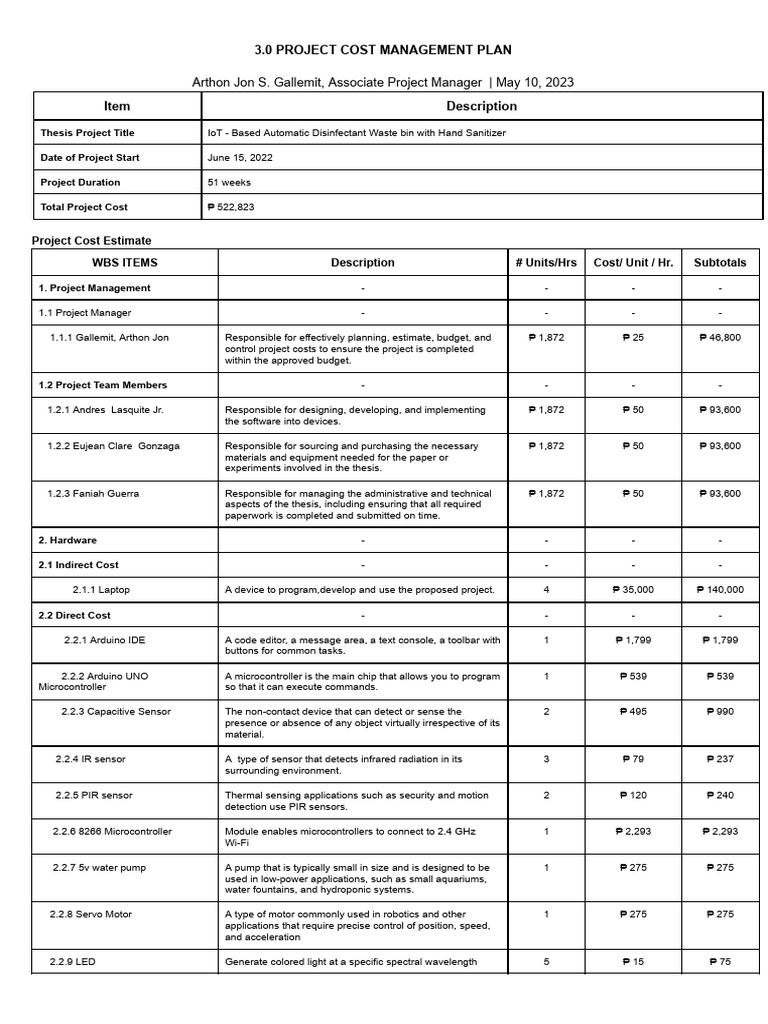 09 Project Cost Management Plan Gallemit | PDF