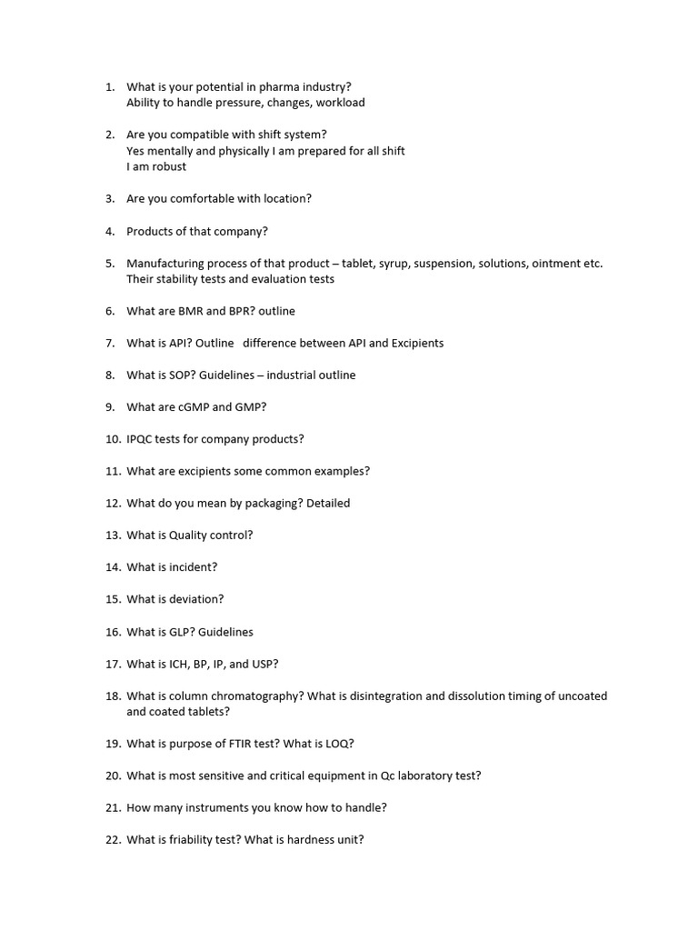 Pharmacy Interveiw | PDF