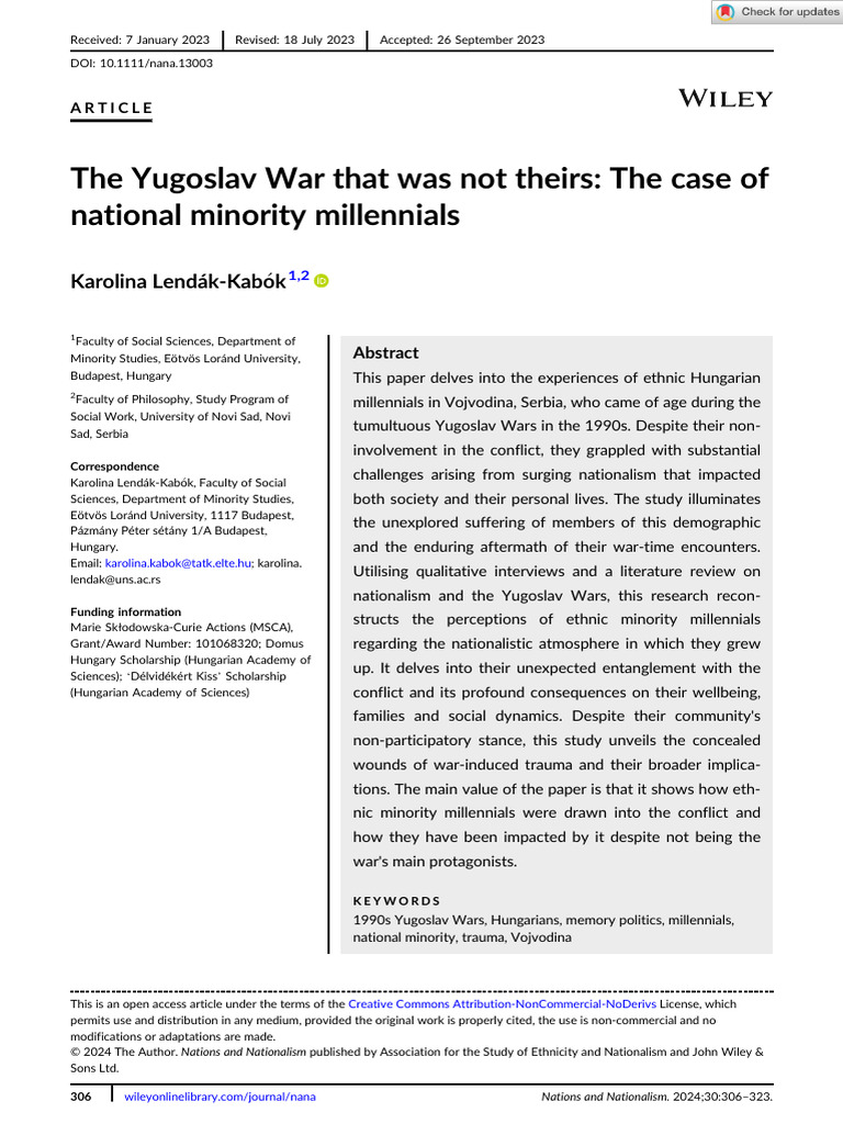 Nations and Nationalism - 2024 - Lendák Kabók - The Yugoslav War That ...