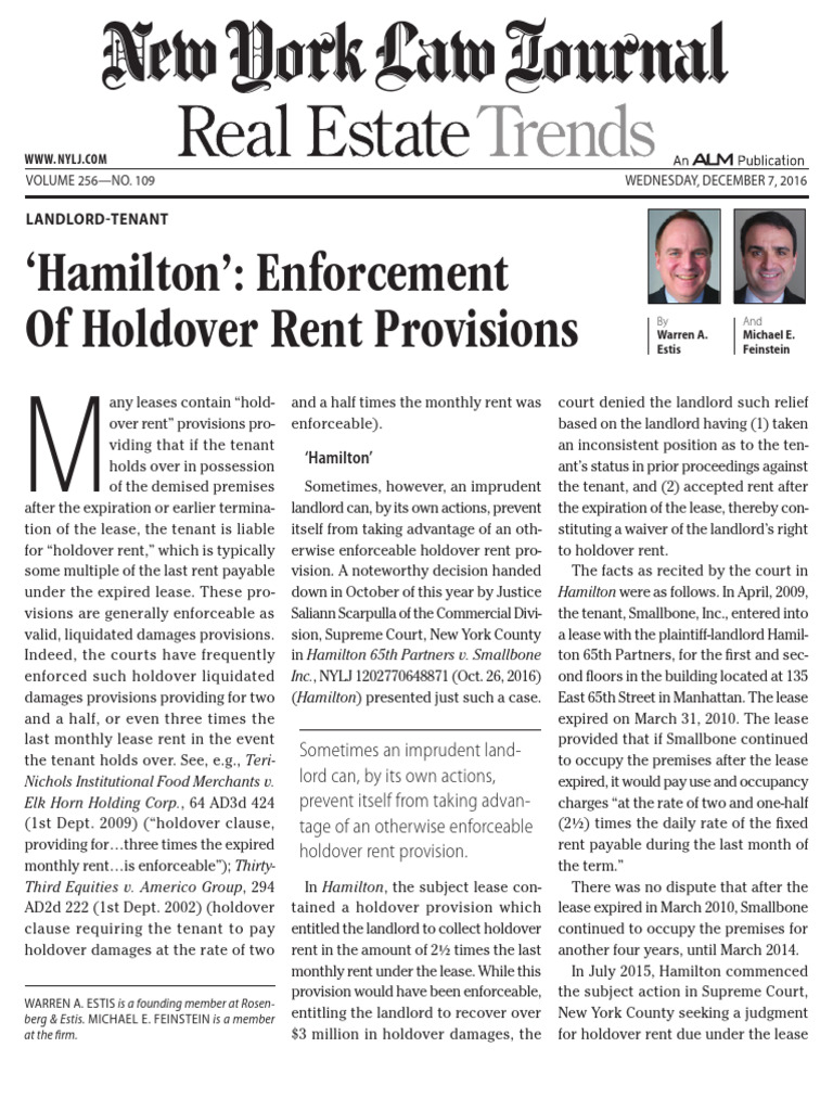 Hamilton Enforcementof Holdover Rent Provisions | PDF | Leasehold ...