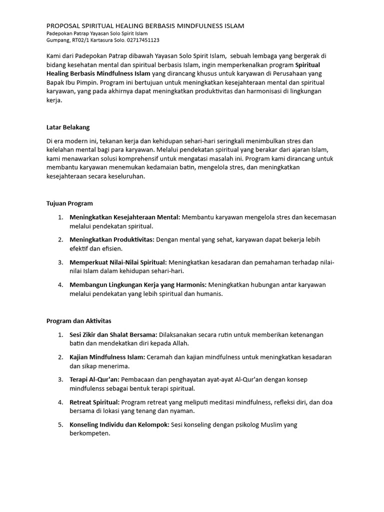 Proposal Spiritual Healing | PDF