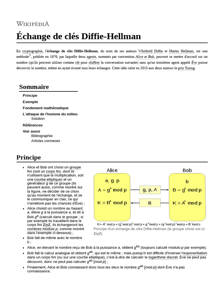 Échange de Clés Diffie-Hellman | PDF