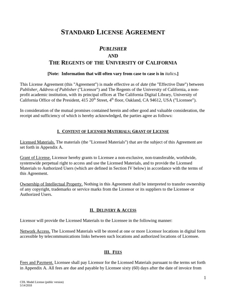 CDL Model License 2018.05.14 Public | PDF | License | Indemnity