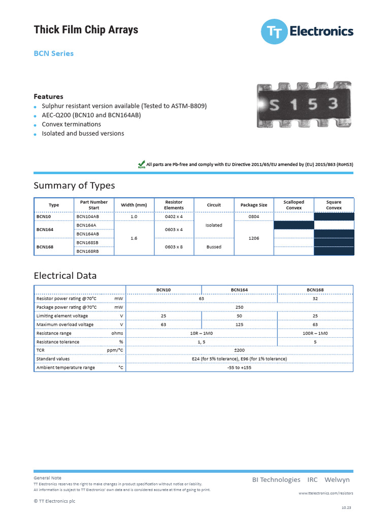 Thick Film Chip Arrays: Summary of Types | PDF