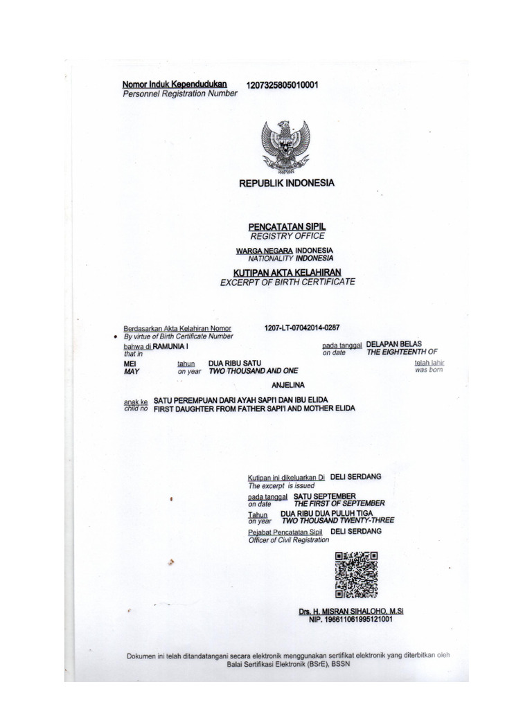 Akte Kelahiran Anjeli | PDF