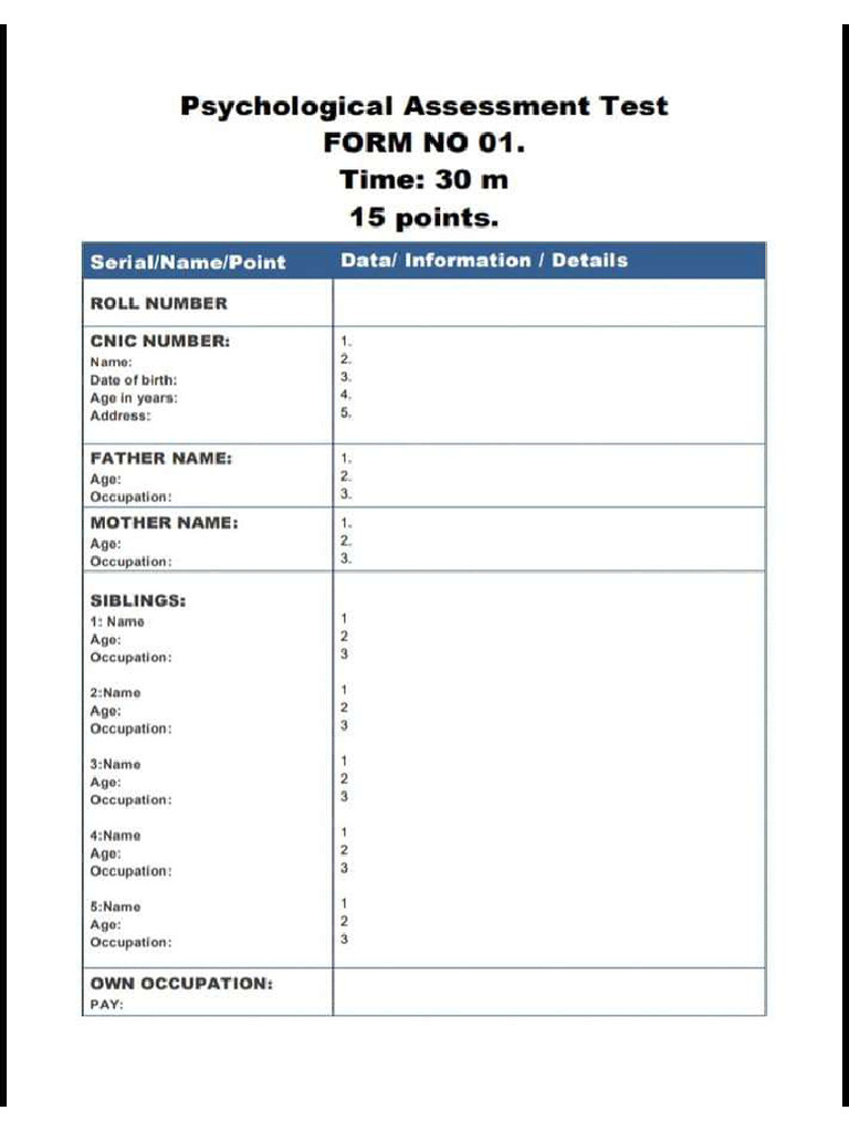 Psychological Assessment Form 1&2 | PDF