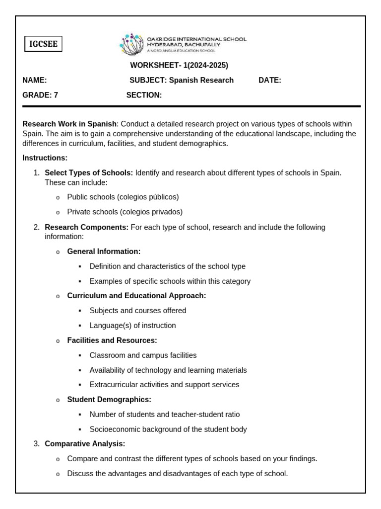 Spanish Grade 7 Research Work 24 25 PDF