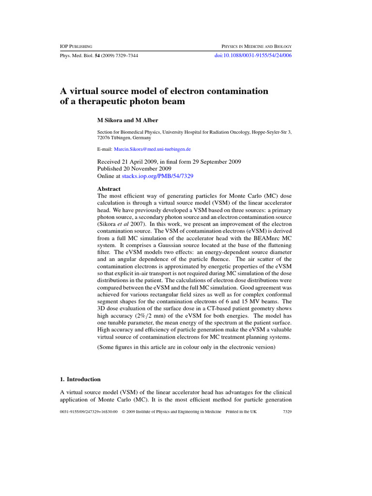 A Virtual Source Model of Electron Contamination of A Therapeutic Photon Beam - Sikora and Alber ...