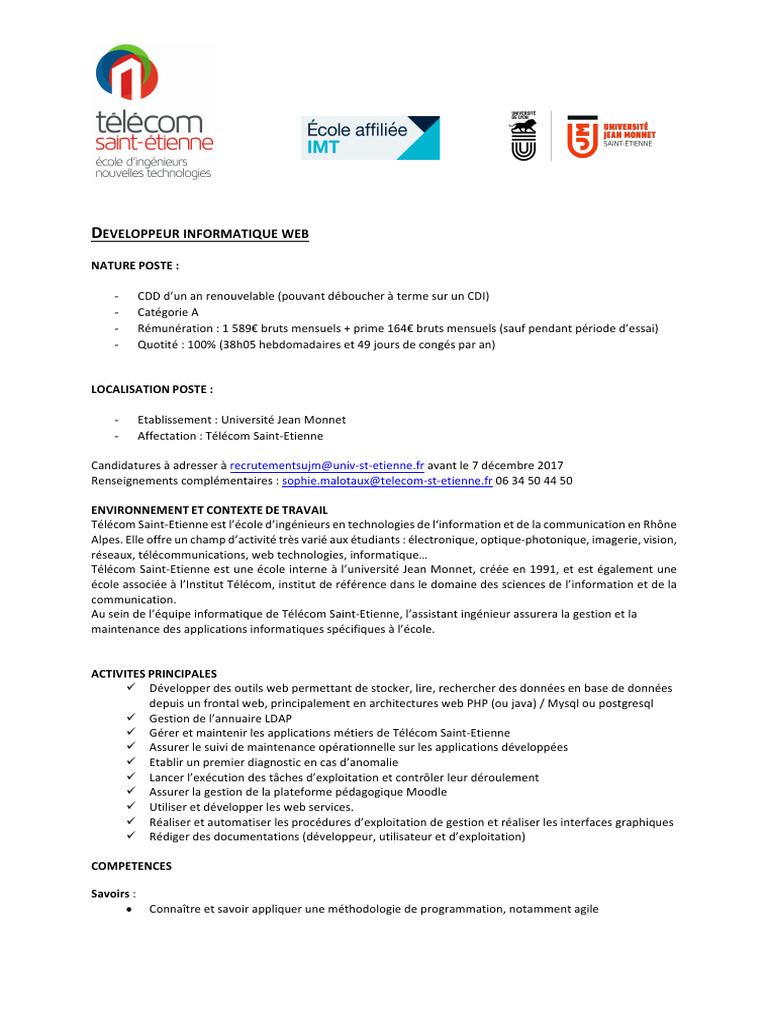 Fiche de Poste Développeur Web | PDF