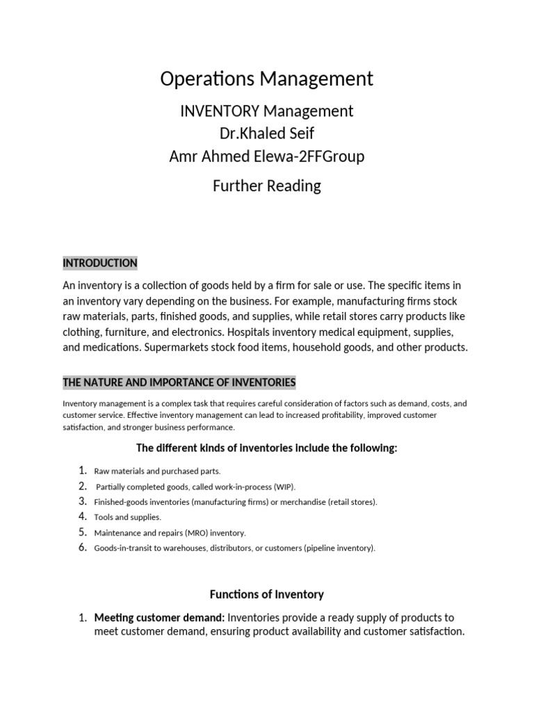 Inventory Mangamenet (AmrAhmedElewa 2FF) | PDF