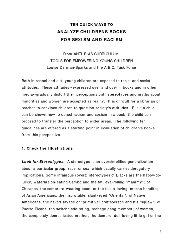 10 Quick Ways To Analyze Children's Books For Sexism & Racism | PDF