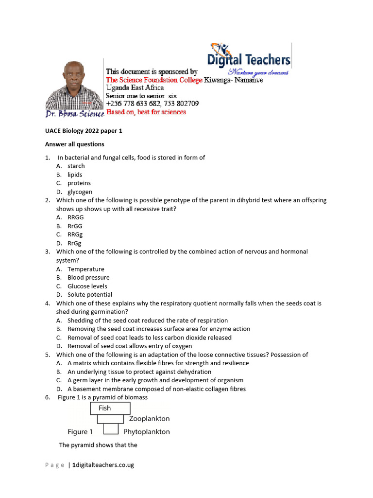 UACE Biology 1996 Paper 1 | PDF | Meiosis | Dominance (Genetics)