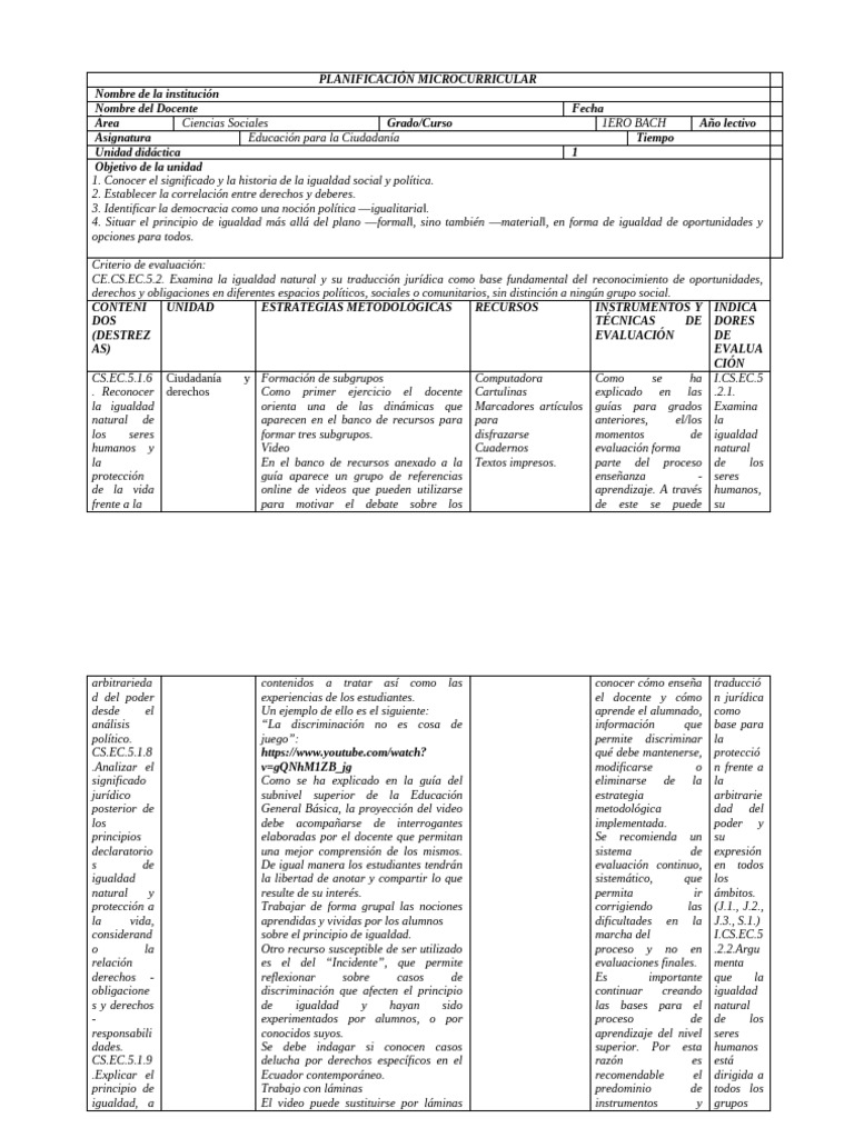 Planificación Microcurricular Cuid 1 | PDF