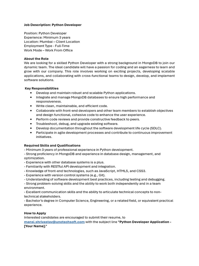 JD - Python Developer | PDF