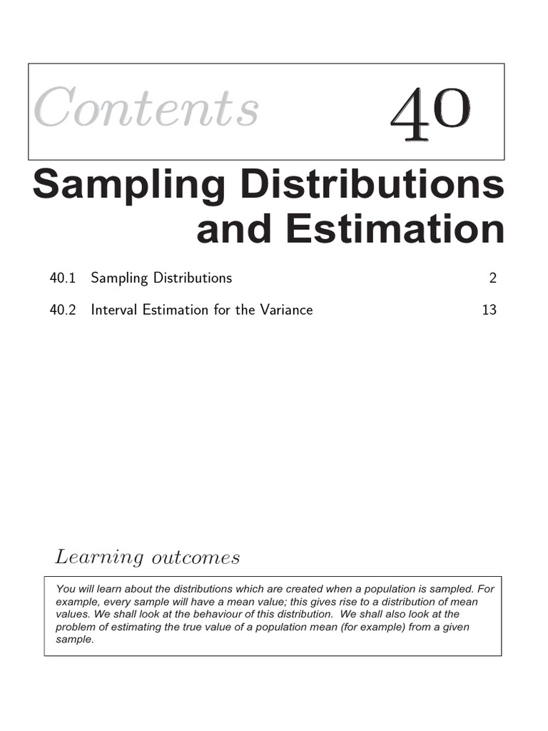 HELM Workbook 40 Sampling Distributions and Estimation | PDF