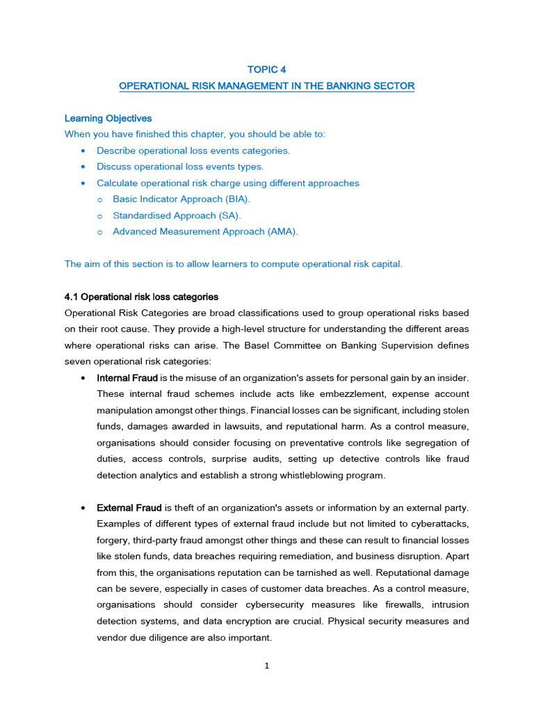 Operational Risk Management CIN4118 - Topic 4 | PDF