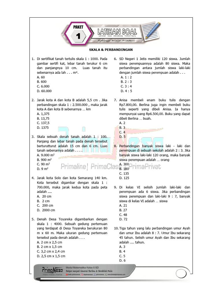 Mat Bab 5 Latihan Soal Skala & Perbandingan | PDF