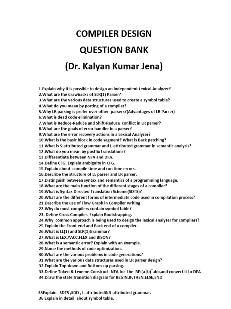 CD Question Bank | PDF | Parsing | Metalogic