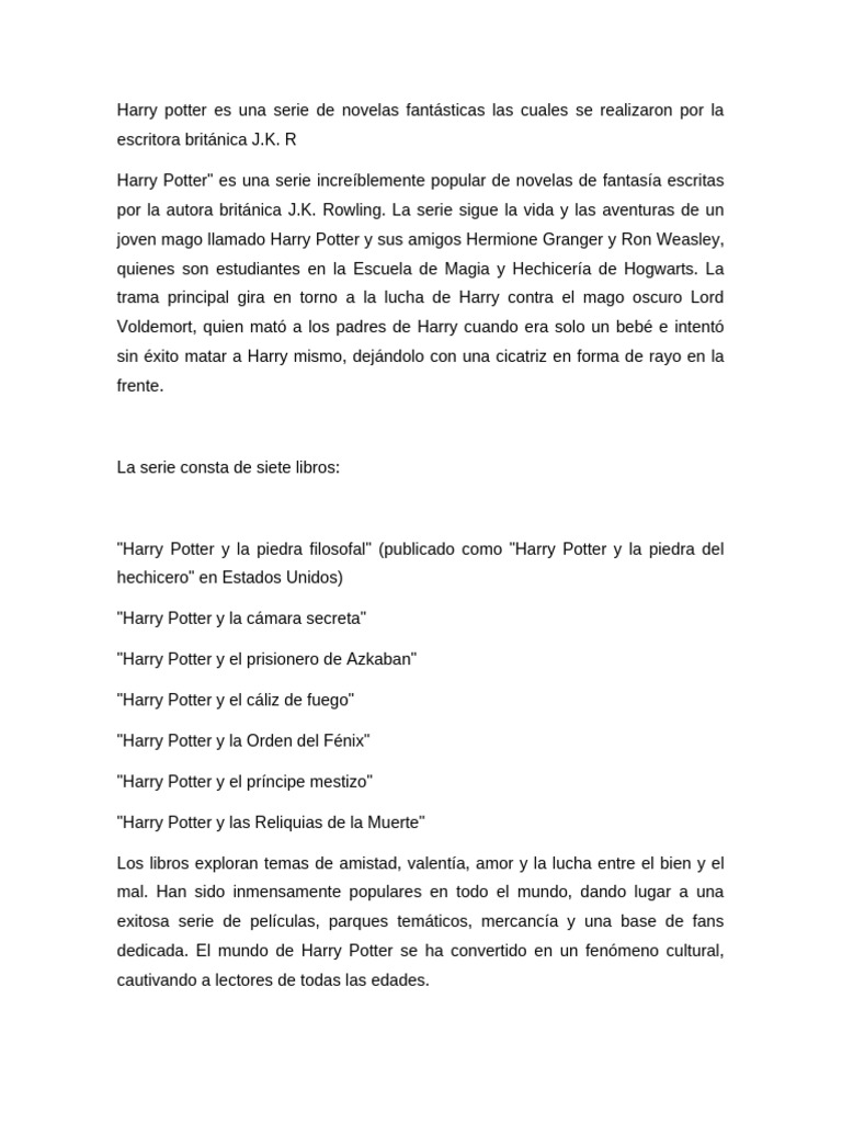 Sinopsis de Harry Potter: Magia y Amistad | PDF