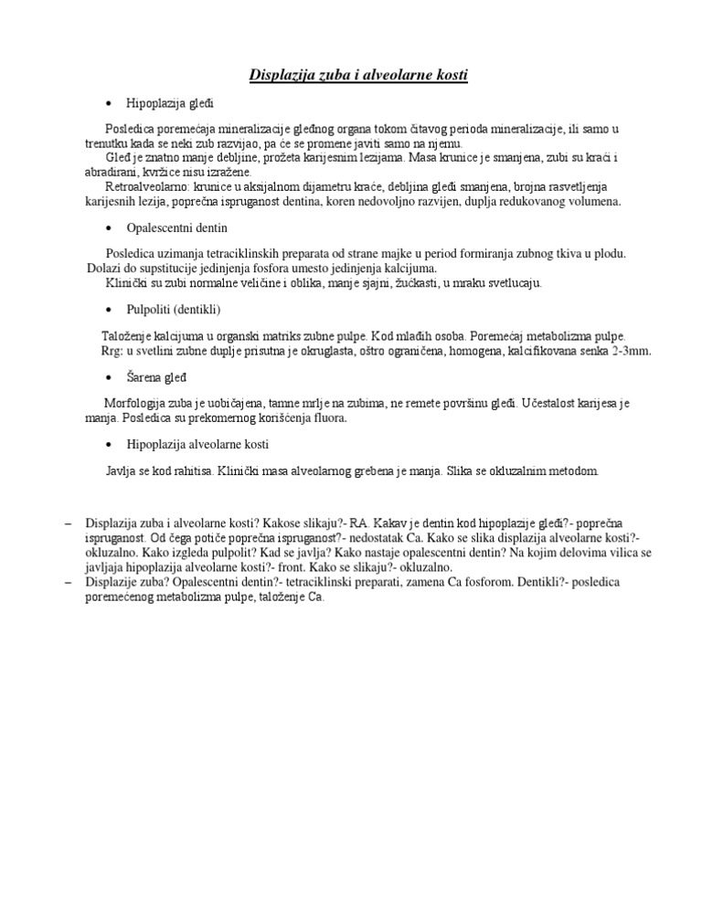 Displazija Zuba I Alveolarne Kosti | PDF