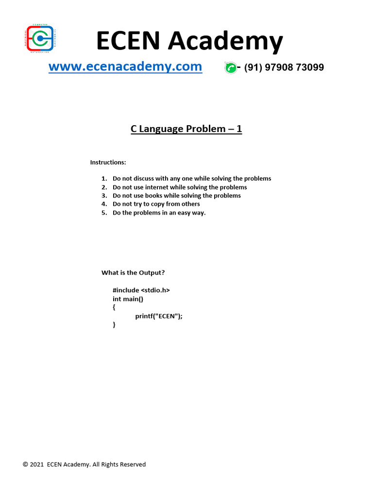 ECEN Academy C Language Problem Set 01 | PDF ECEN Academy C Language Problem Set 01 | PDF