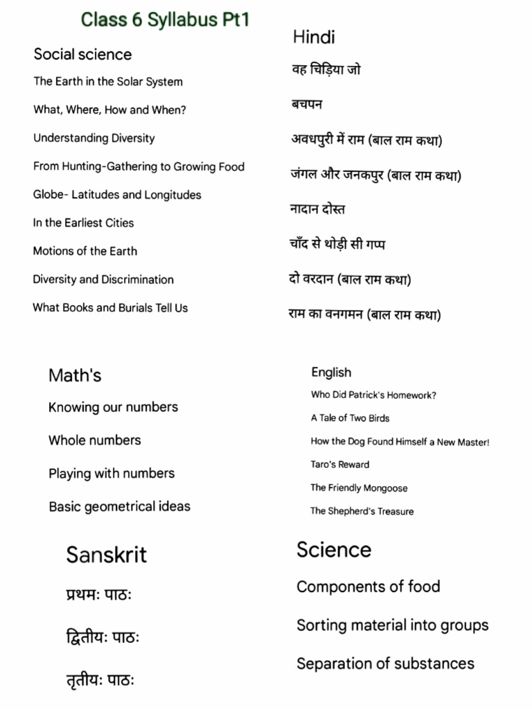 Class 6 Syllabus PT 1 by Me | PDF