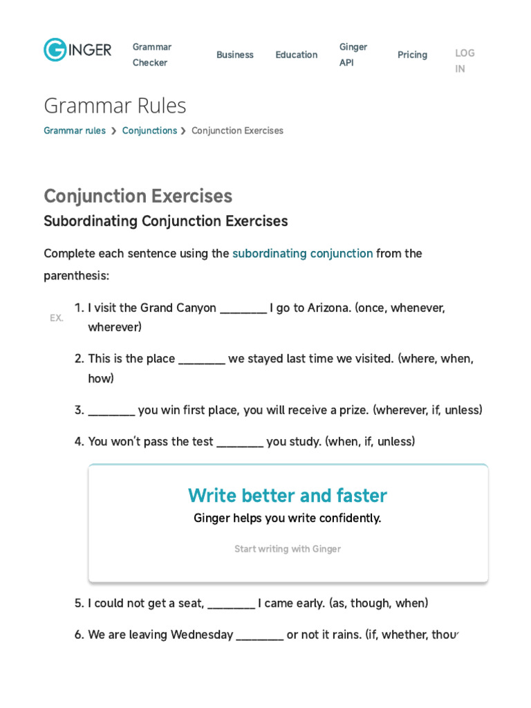 English Grammar Rules - Conjunction Exercises | PDF | Mobile App ...