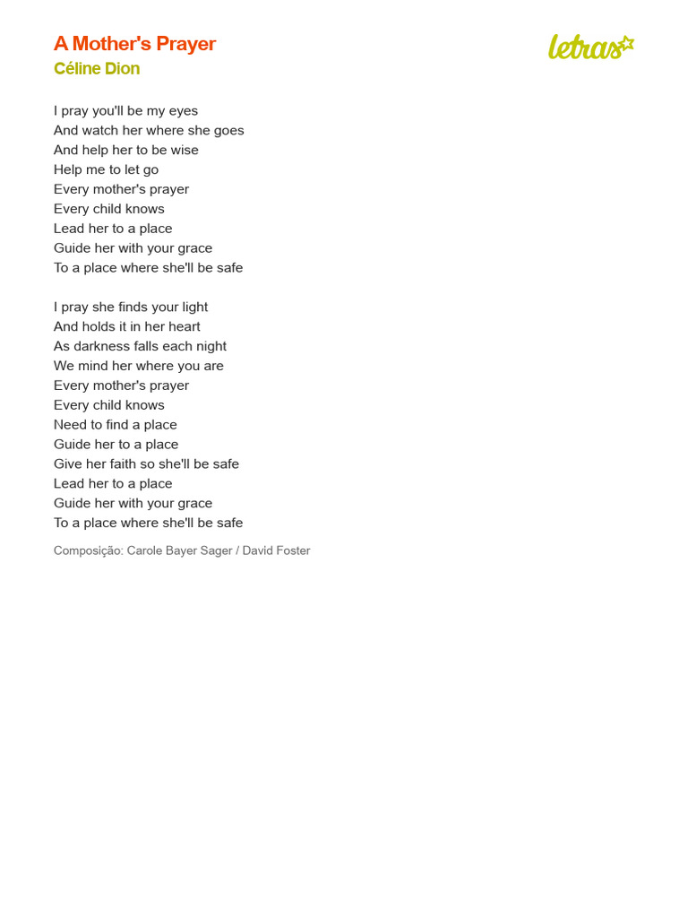A MOTHER'S PRAYER - Céline Dion (Impressão) | PDF