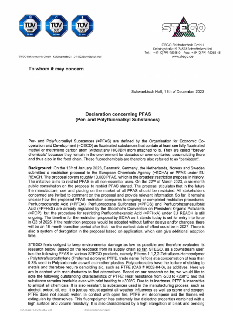 Declaration PFAS | PDF