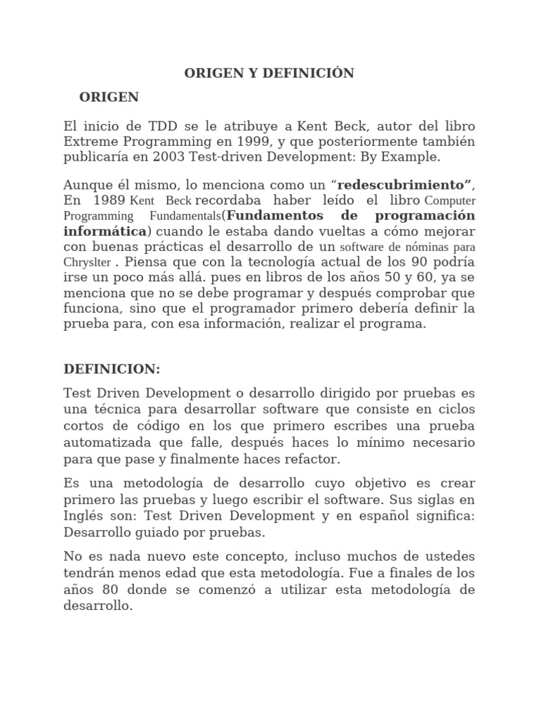 ORIGEN Y DEFINICIÓN TDD | PDF