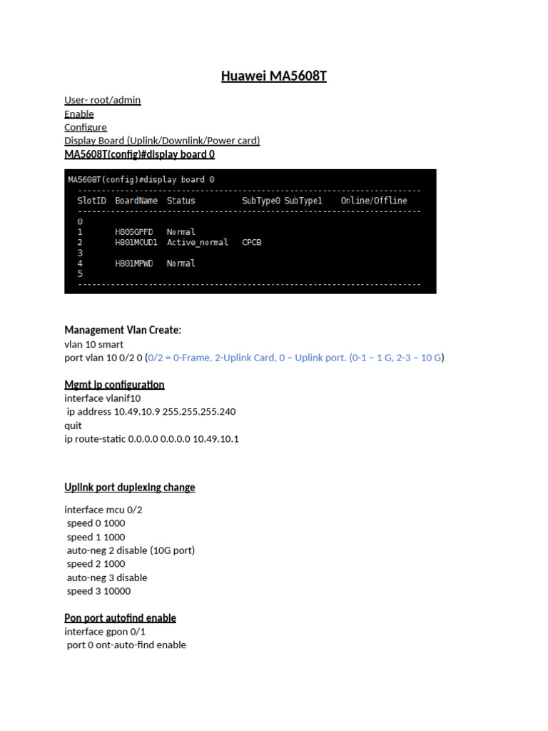 Command-Huawei OLT | PDF