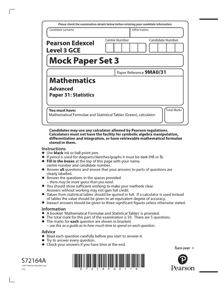 9MA0-31 AL Maths Paper 31 Statistics Mock Set 3 | PDF