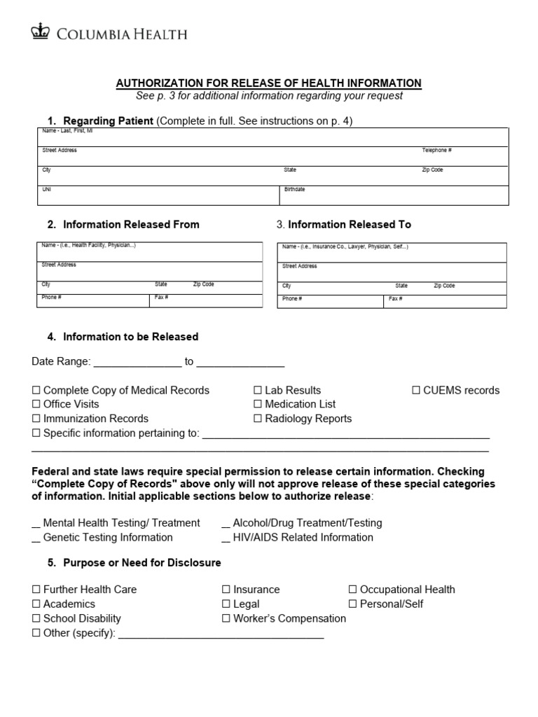 Authorization For Release of Health Information-Es | PDF